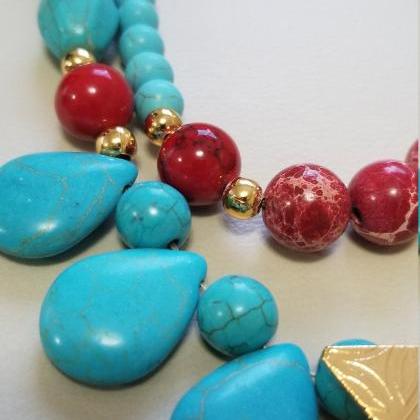 Handmade Turquoise Necklace And Earrings Double Gold Plated In 24k Gold ...
