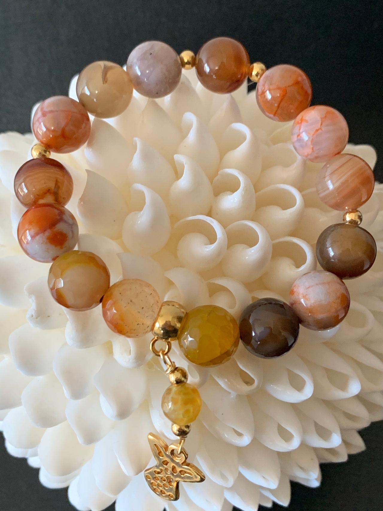 Handmade Natural Stone Angel Bracelet 24k Gold Plated on Luulla