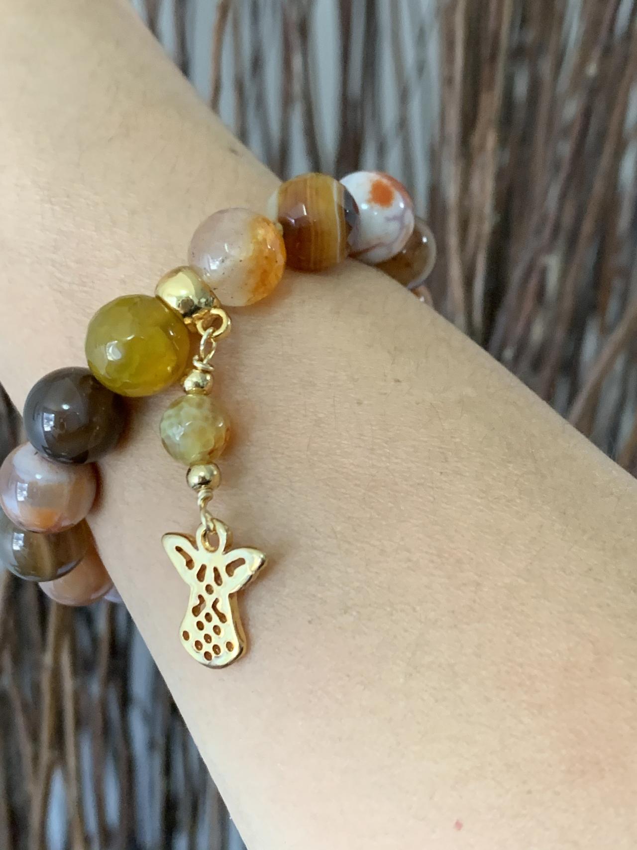 Handmade Natural Stone Angel Bracelet 24k Gold Plated on Luulla